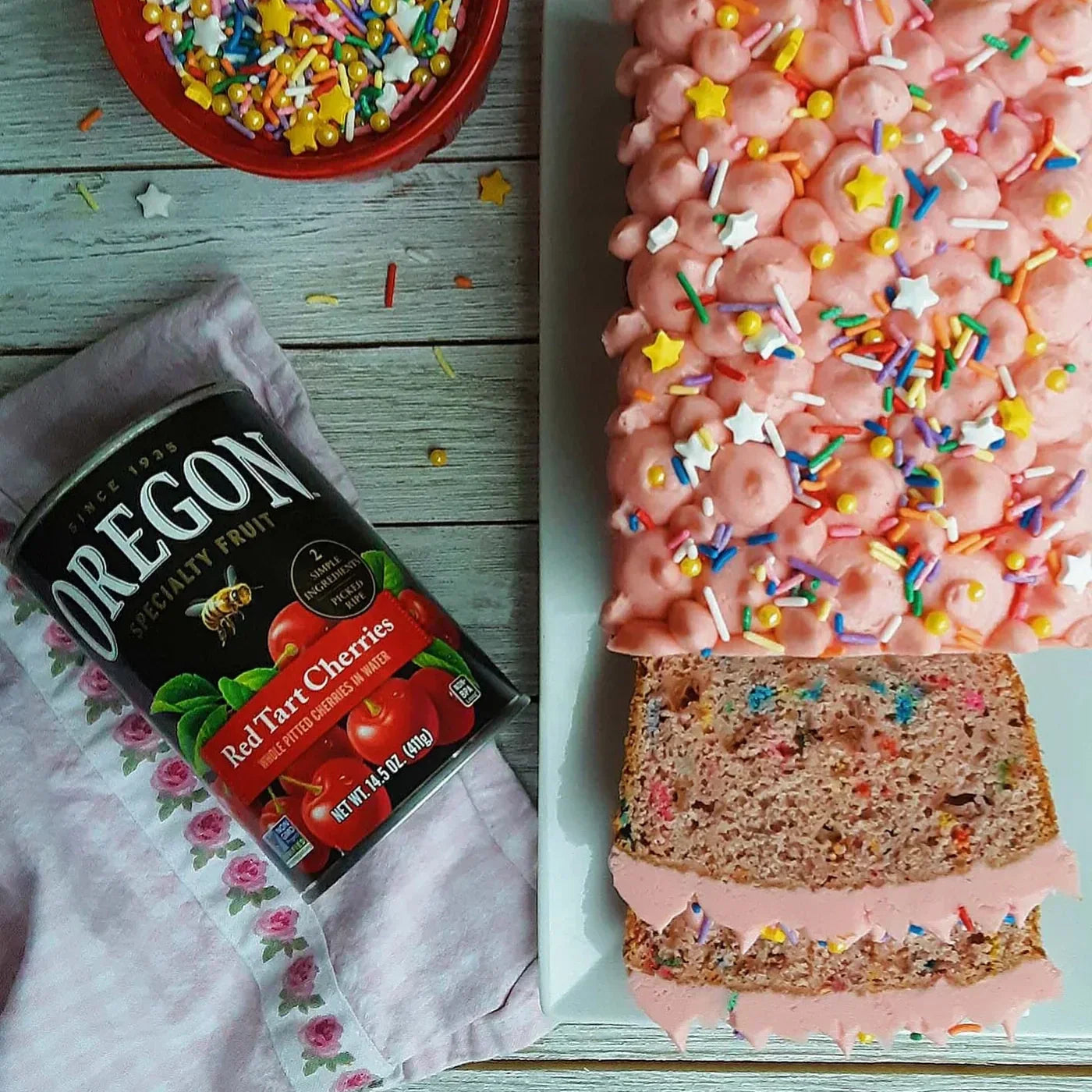 Red Tart Cherry Confetti Loaf Cake